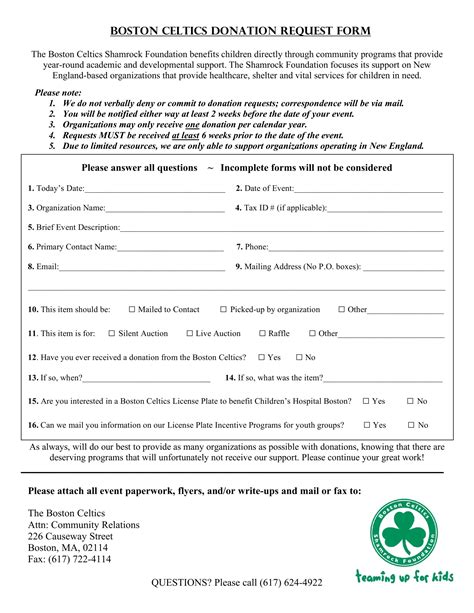Boston Celtics Donation Request Pdf Form Formspal