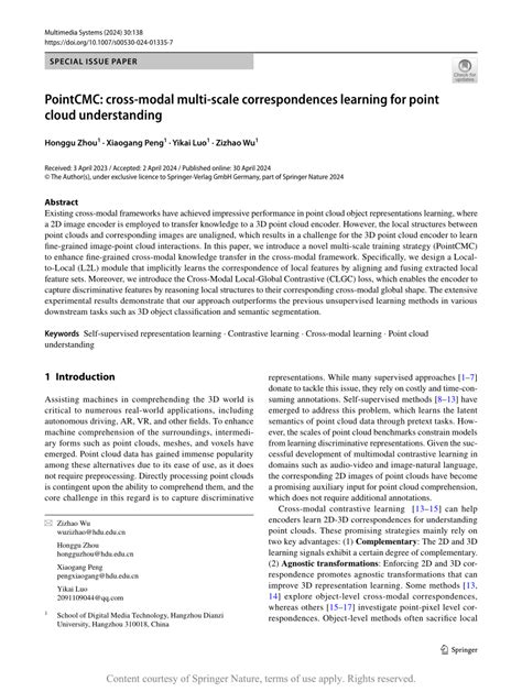 Pointcmc Cross Modal Multi Scale Correspondences Learning For Point