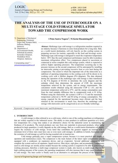 The Analysis Of The Use Of Intercooler On A Multi Stage Cold Storage Simulator Toward The