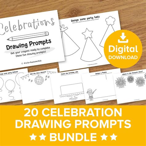 Celebration Drawing Prompt Bundle New Years Eve Picture Challenge