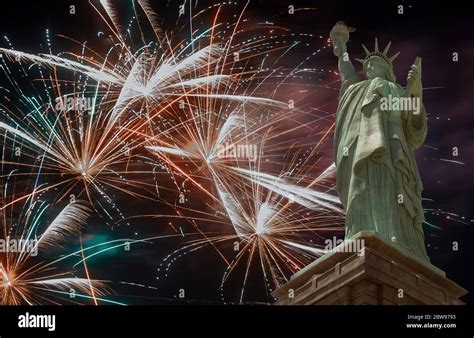 Independence Day Celebration Fireworks 4th Of July On American Statue
