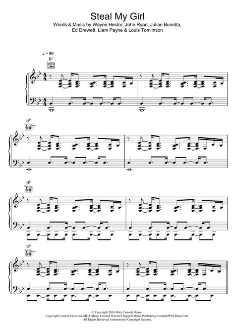 Steal My Girl By One Direction Sheet Music For Piano Vocal And Guitar