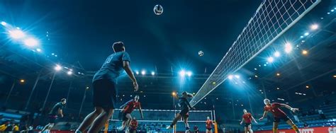 Volleyball Players In Action During A Match In An Indoor Arena