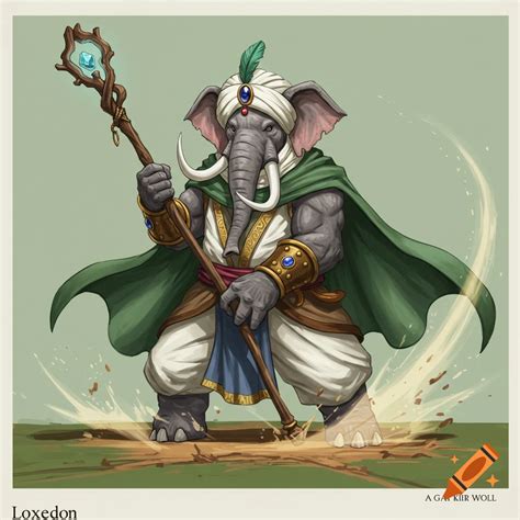Loxodon Character Design Gentle Giant With Turban And Staff Striking