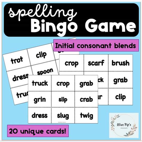 Initial Consonant Blends Bingo By Olive Pips Classroom Tpt