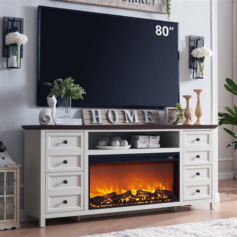 Sincido 70 White Farmhouse Tv Stand With 36 Electric Fireplace