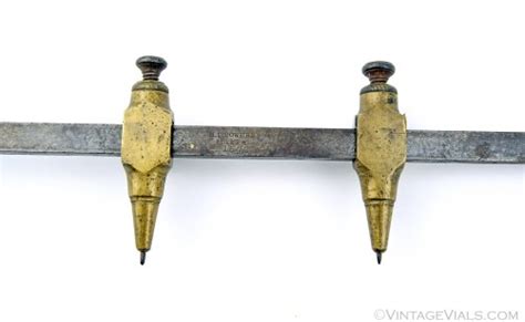 Awesome Dated 1872 Hc Powers Brass Trammel Point Set Vintage Vials Antique Tools