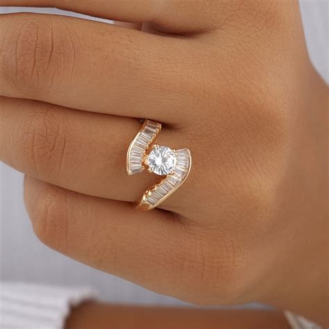Bypass Baguette Wedding Ring Platinum Diamond Ring 14k Solid White
