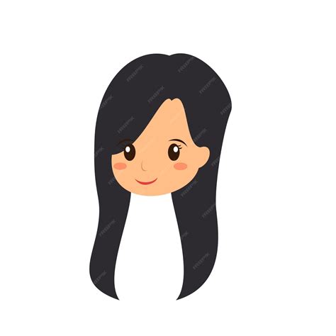 Niña Mujer Lacio Largo Cabello Negro Vector Premium