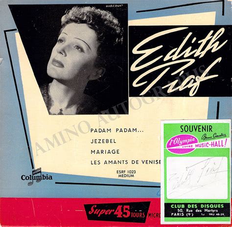 Edith Piaf Autograph Signed Single Record Tamino