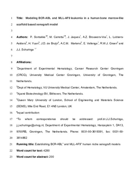 Pdf Modeling Bcr Abl And Mll Af9 Leukemia In A Human Bone Marrow Like
