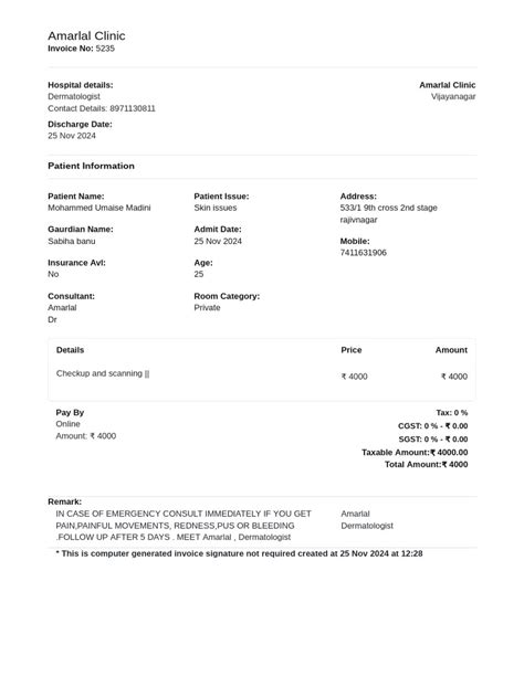 Medical Bill Template 1 Pdf