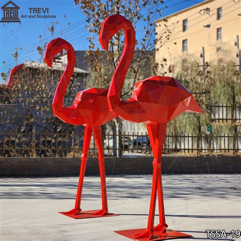 Red Metal Flamingo Sculpture Outdoor Decor Trevi Statue