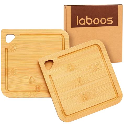 2 Pack Small Bamboo Cutting Boards With Juice Groove 7x7 Inch Mini