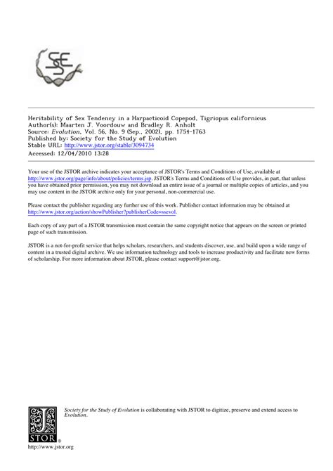 Pdf Heritability Of Sex Tendency In A Harpacticoid Copepod Tigriopus