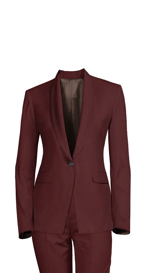 Burgundy Wool Blend Pant Suit With Shawl Lapels