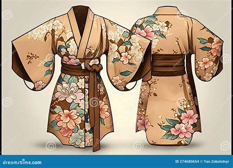 Traditional Yukata With A Floral Pattern Generative Ai Stock
