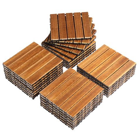 Bayuelswu Wood Interlocking Deck Tiles 27pcs Waterproof Flooring Tiles
