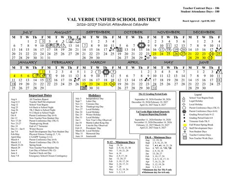 Val Verde Unified School District Usd Calendar 26 27