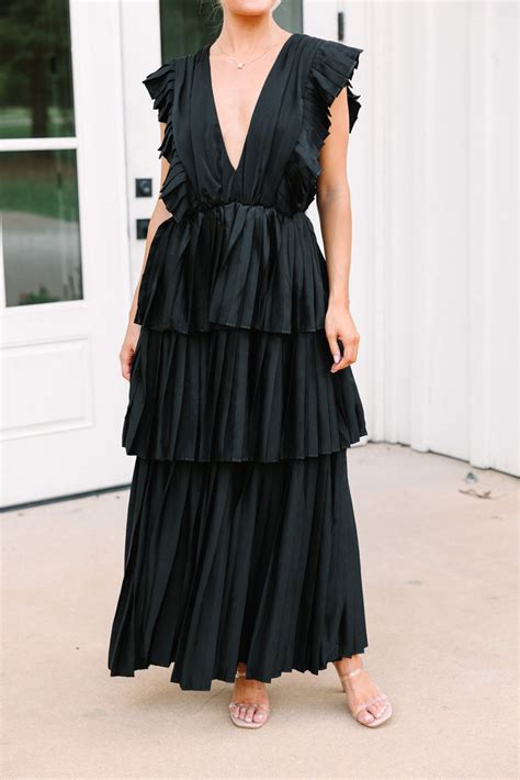 Around The World Black Pleated Maxi Dress Shop The Mint