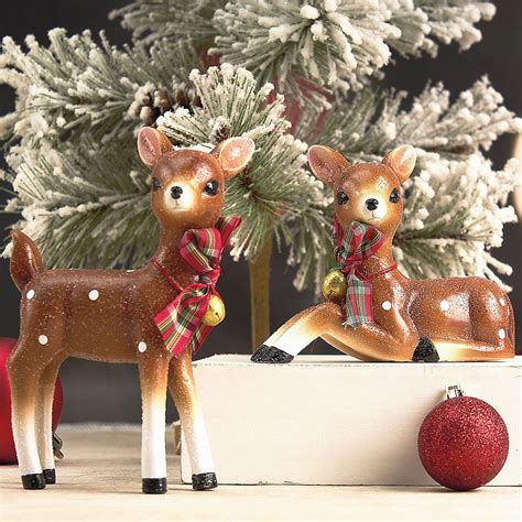 Current Reindeer Pair Christmas Figurines Set Of 2 Cast Resin Holiday Table Top Décor