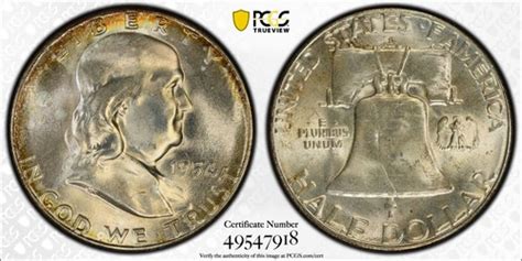 1954 S Pcgs Ms66fbl Full Bell Lines Franklin Half Dollar Mint Set Toned