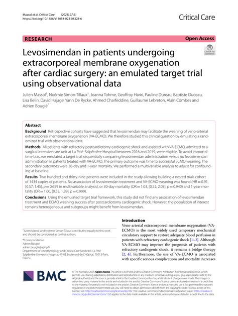 Pdf Levosimendan In Patients Undergoing Extracorporeal Membrane
