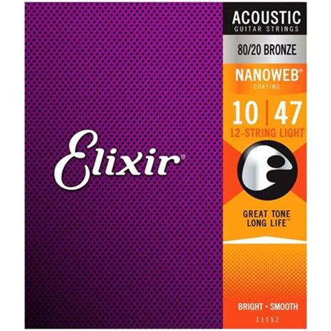 Elixir Acoustic 12 String Guitar Strings Nanoweb Light