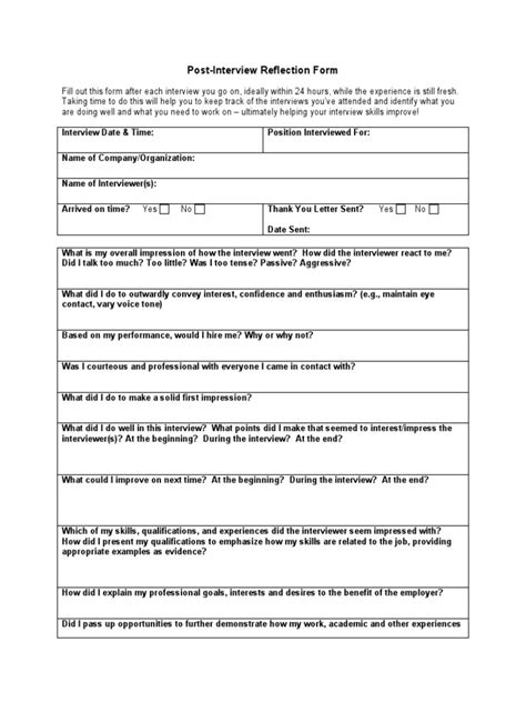 Post Interview Reflection Form Pdf