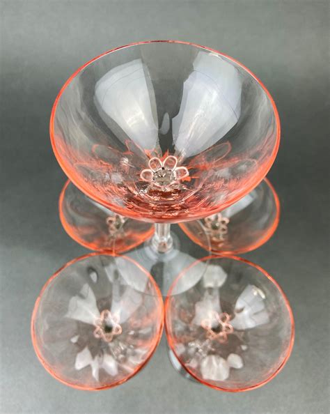 Vintage Fostoria Crystal Glasses In Pink Tall Claret Light Pink Stemw