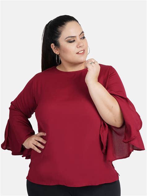 Buy Indietoga Women Maroon Plus Size Solid Top Tops For Women