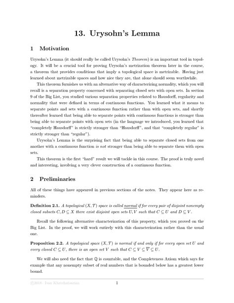 13 Urysohn Lemma Gives Us That Every Normal 13 Urysohns Lemma 1