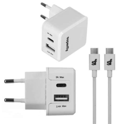 Superfly 34a Dual Usb Wall Charger 1m Usb C Cable White Mtn Deals