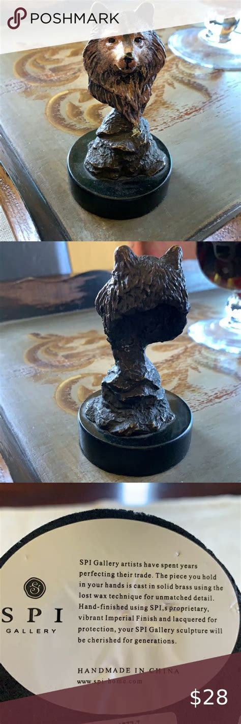 Solid Brass Wolf Head Sculpture Sculpture Solid Brass Wolf Head