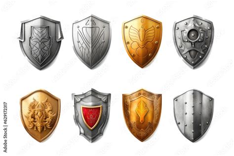 Different Ancient Shield Types Collection Photo Realistic Isolated