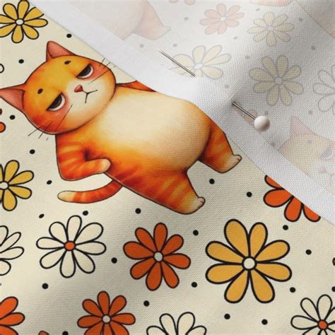 Medium Grumpy Sassy Orange Cat On Ivory Fabric Spoonflower