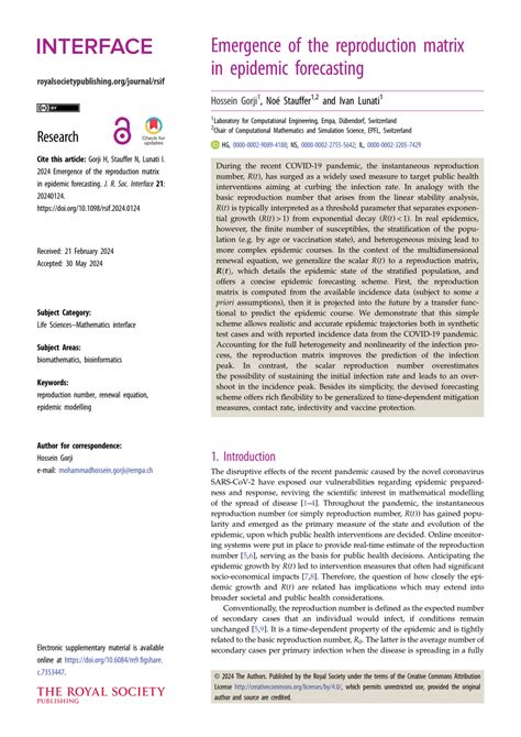 Pdf Emergence Of The Reproduction Matrix In Epidemic Forecasting