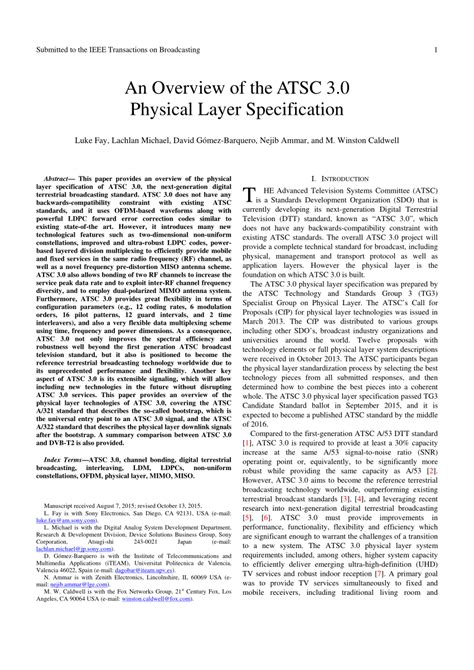 Pdf An Overview Of The Atsc 3 0 Physical Layer Specification