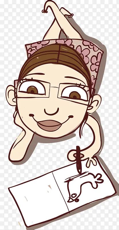 卡通手绘眼镜女躺着画画png图片素材下载图片编号10545204 Png素材网