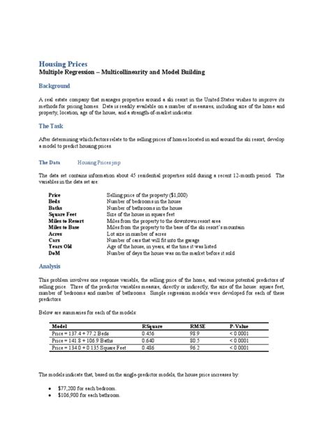Housing Prices Solution Pdf Multicollinearity Linear Regression