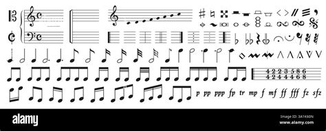 Diverse Array Of Musical Notation Symbols Representing Notes Clefs