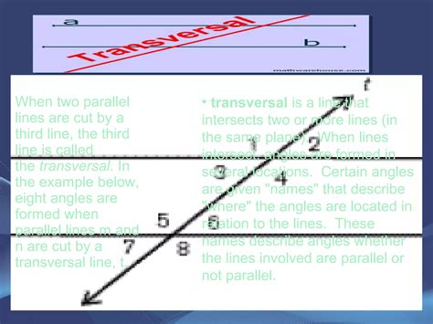 Angles Of Parallel Line Cut By A Transversal Line Ppt