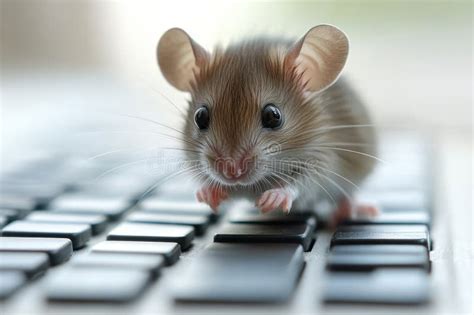 Curious Small Mouse Exploring A Computer Keyboard In A Bright Indoor