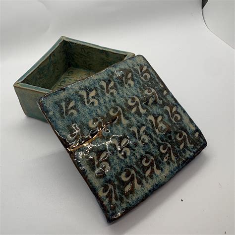 Kintsugi Style Jade Colored Trinket Box Etsy