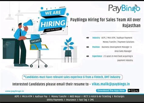 Hiring For Rajasthansalesrajasthanfintechpaybingo Vikas Malik