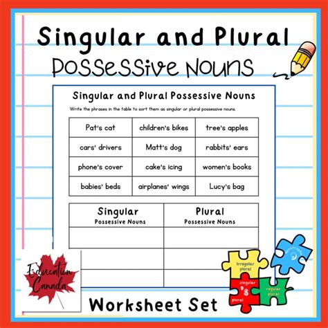 Singular And Plural Possessive Nouns Worksheet Set Irregular Plurals