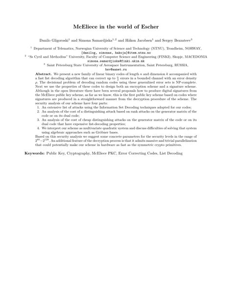 Pdf Mceliece In The World Of Escher