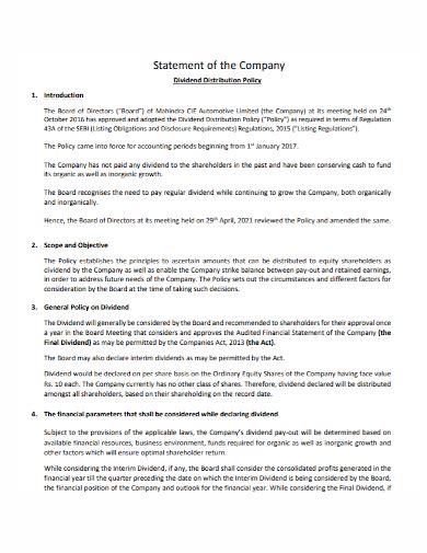 Free 10 Dividend Distribution Statement Samples In Pdf