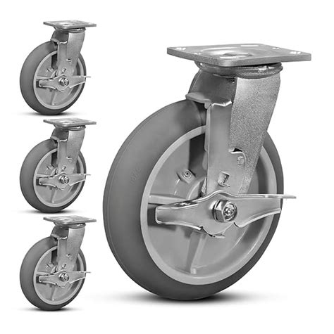 8x2 Heavy Duty Casters Crowned Thermoplastic Rubber Wheels 2400lbs