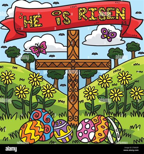 Christian He Is Risen Colored Cartoon Illustration Stock Vector Image